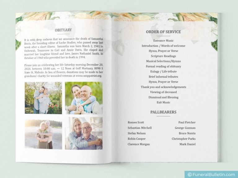 Download Obituary Program Template For DIY Funeral Service Brochure