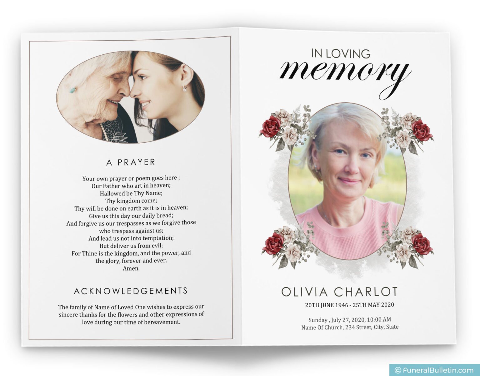 Download Obituary Program Template For DIY Funeral Service Brochure