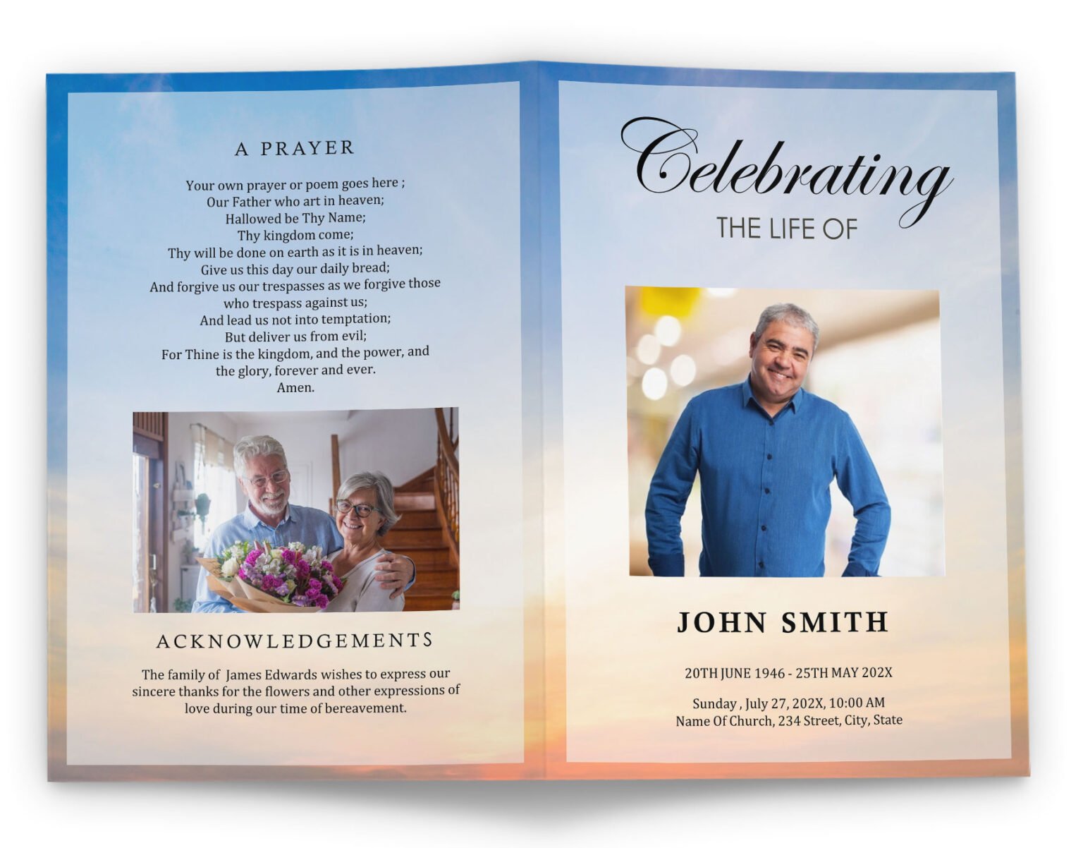 Blank Funeral Program Template - White And Green Floral Design ...