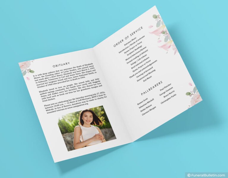 Floral Funeral Bulletin Template Memorial Program Download