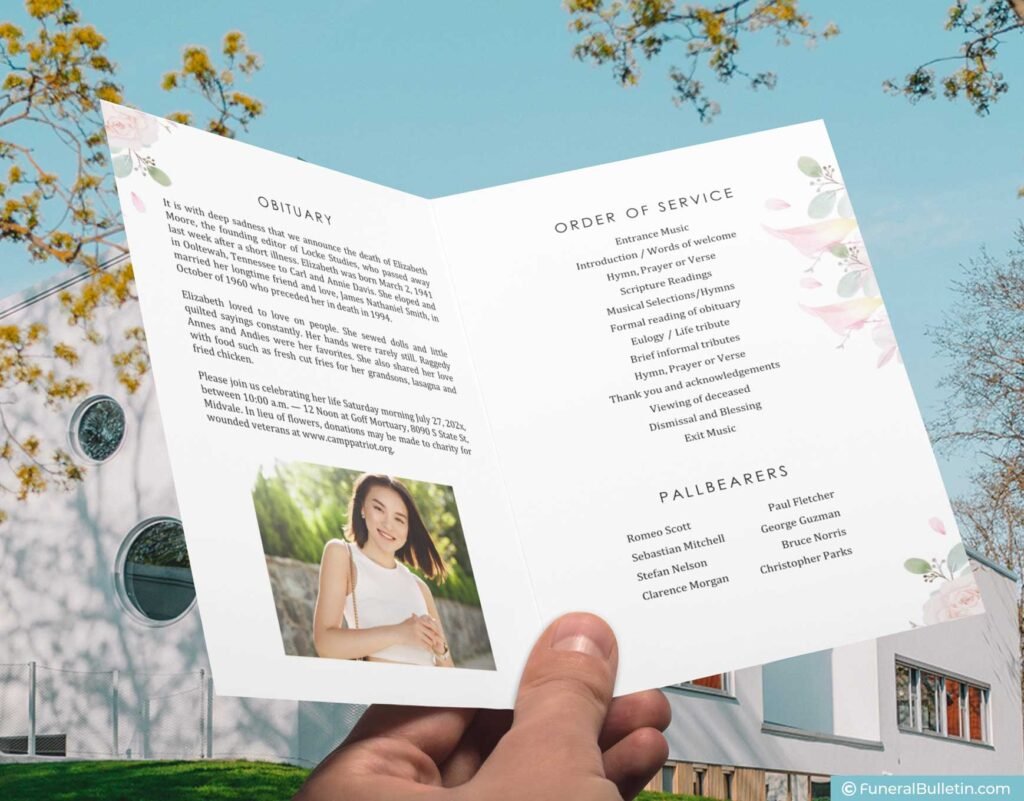 Floral Funeral Bulletin Template Memorial Program Download