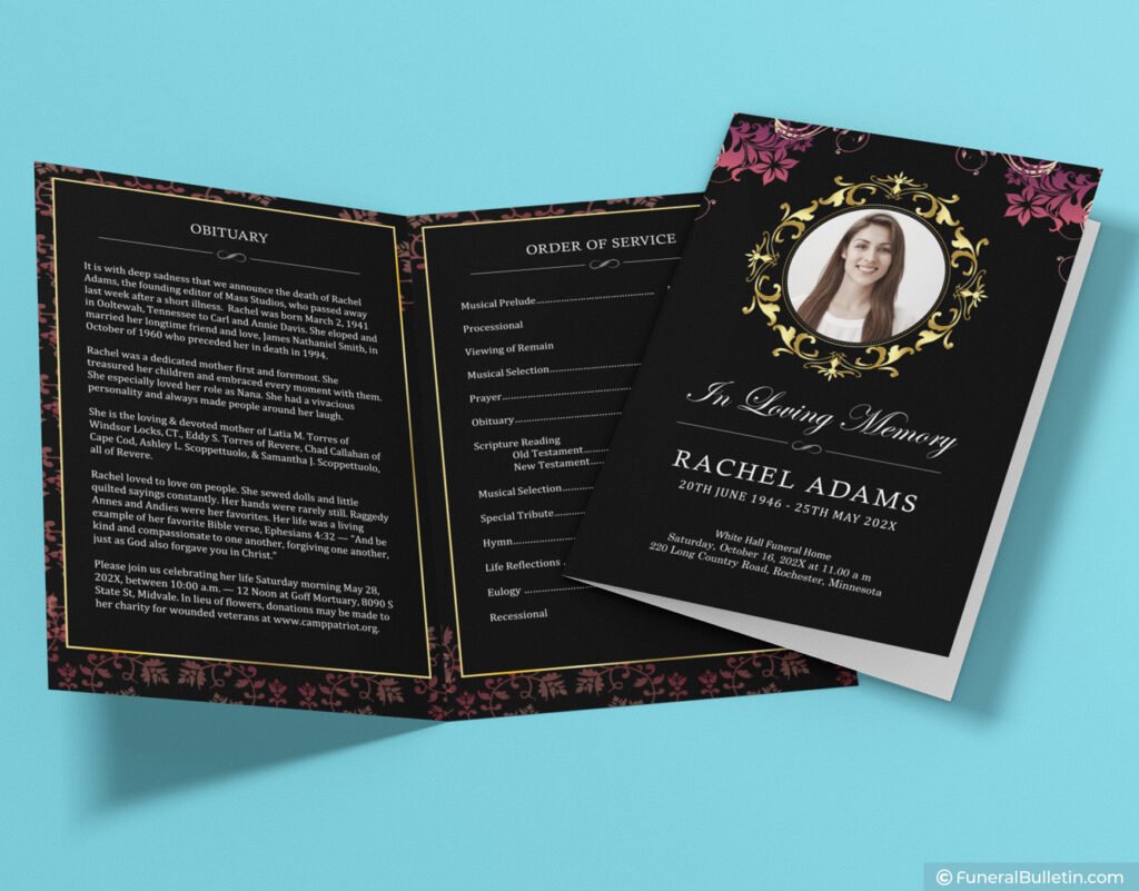Black Color Funeral Program Template | Funeral Pamphlet