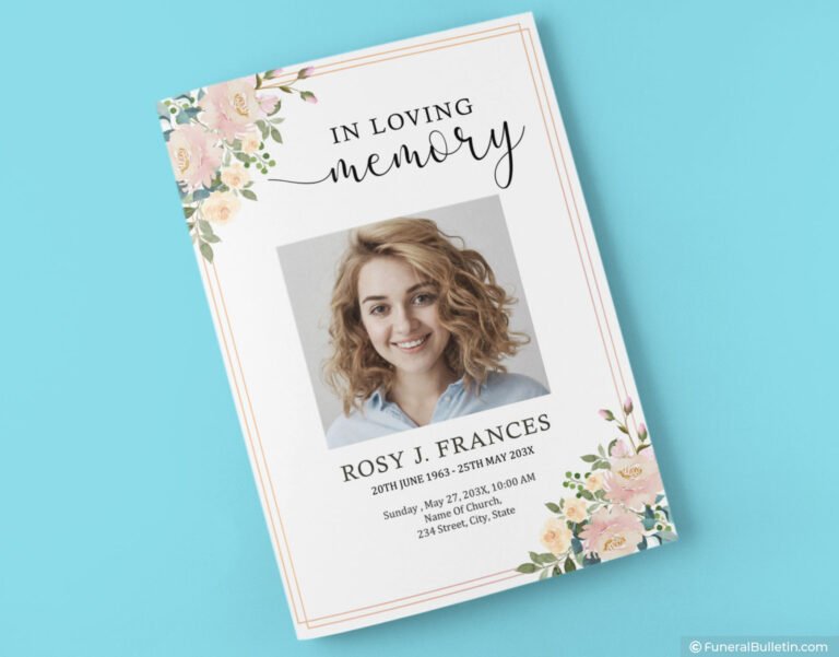 Bi Folded Funeral Program Template With Pink Floral Cover