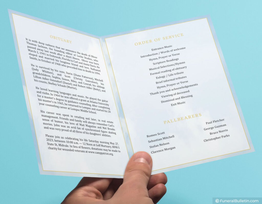 Funeral Programs 4 Sided Template With A Blue Sky Background