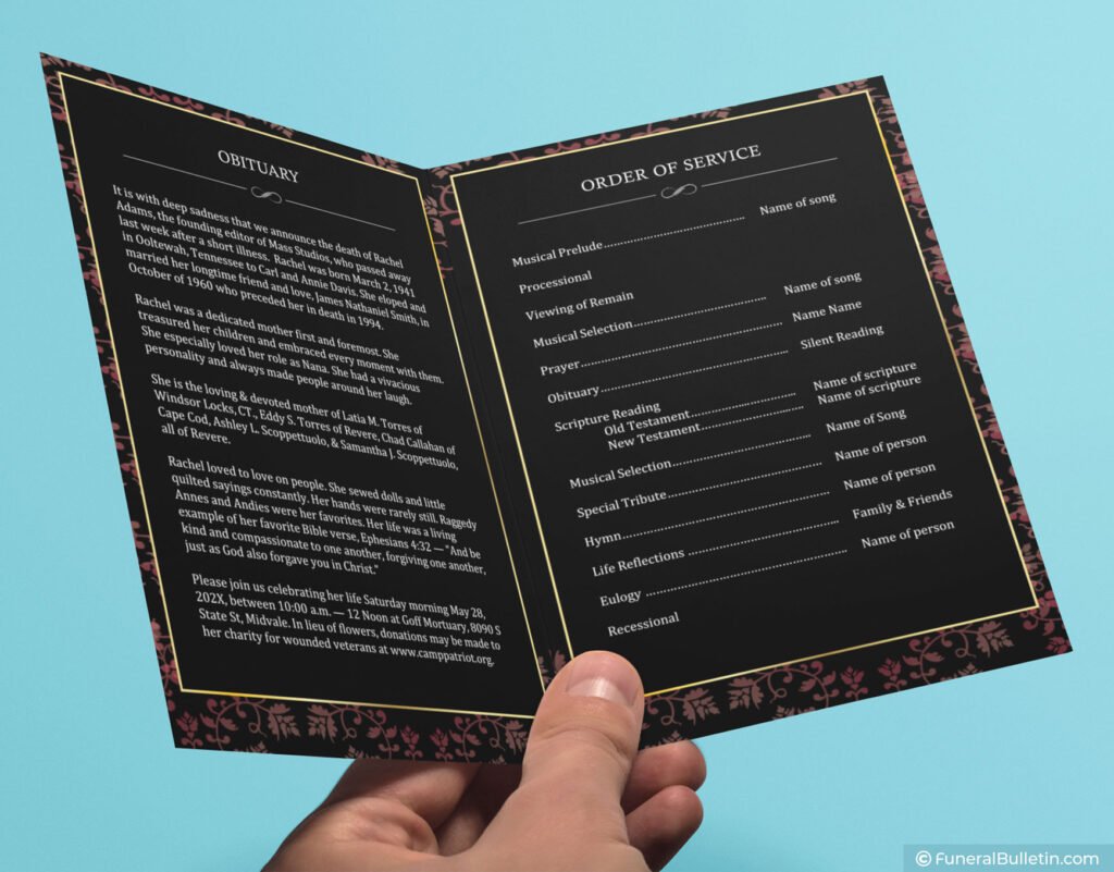 Black Color Funeral Program Template | Funeral Pamphlet