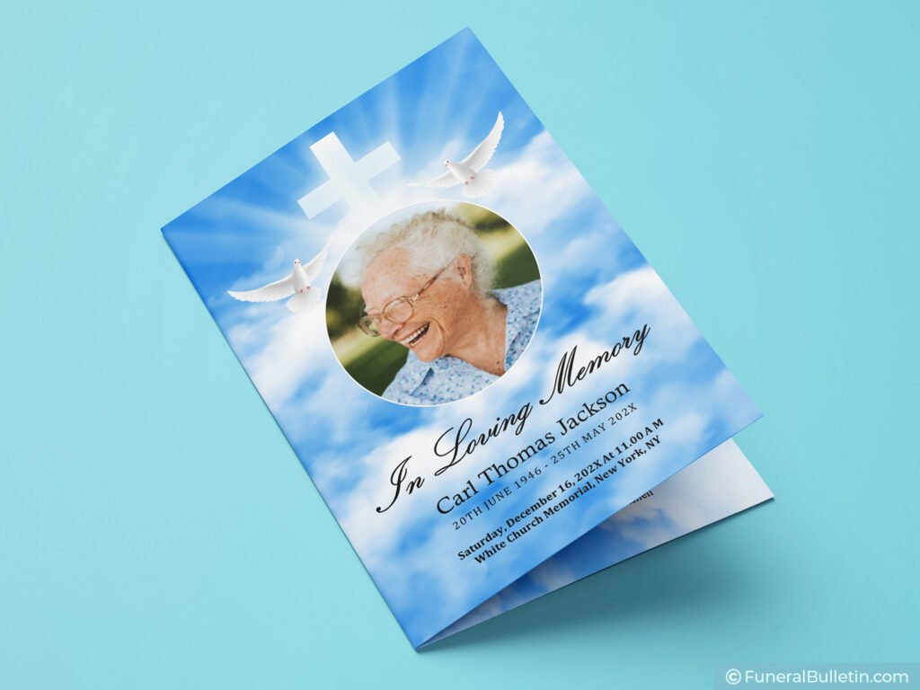Catholic Funeral Program Template With Blue Sky Background