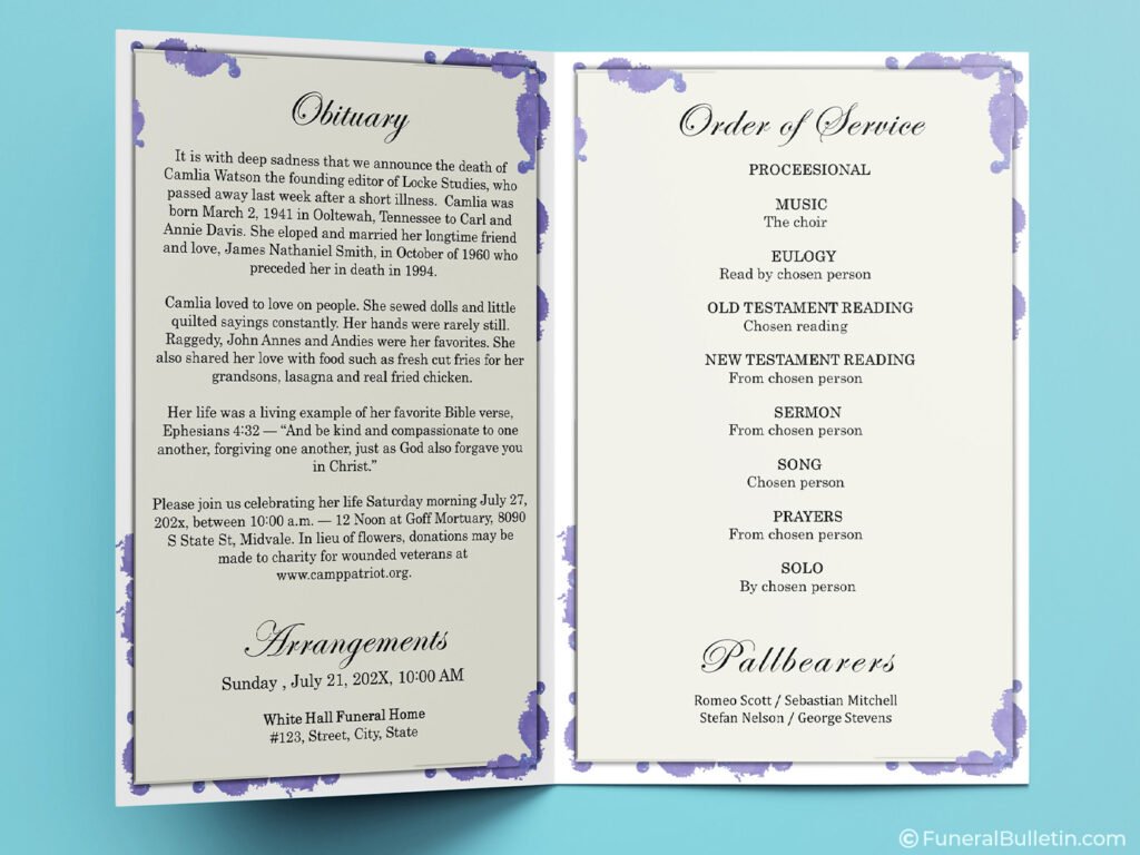 Beautiful Funeral Pamphlet Template – Watercolor Floral