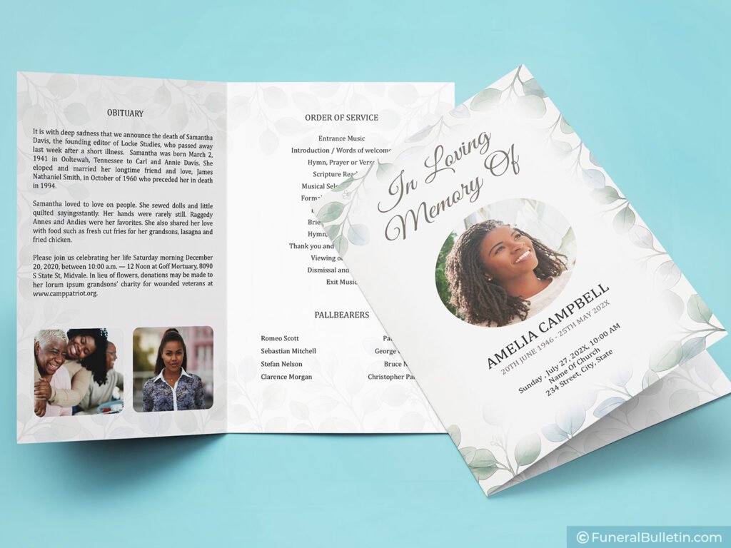 Minimalist Eucalyptus Bifold Funeral Plan Template For Word