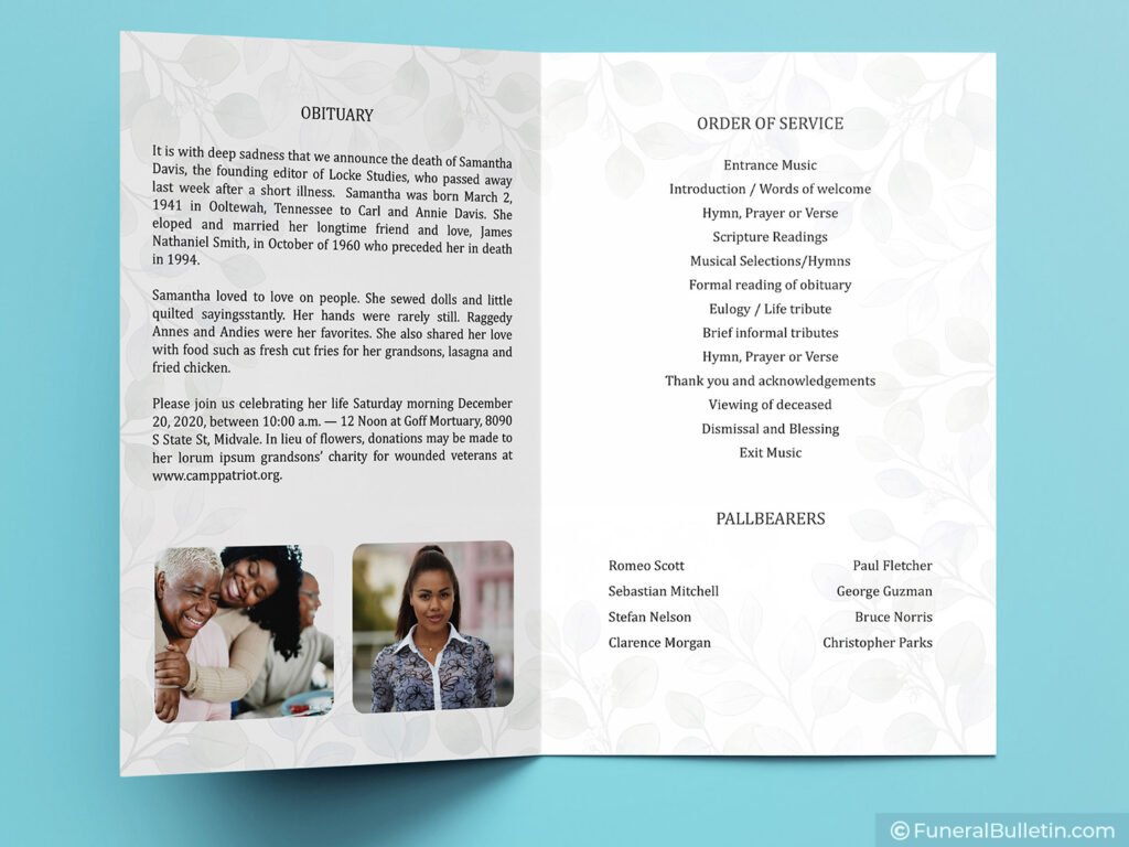 Minimalist Eucalyptus Bifold Funeral Plan Template For Word