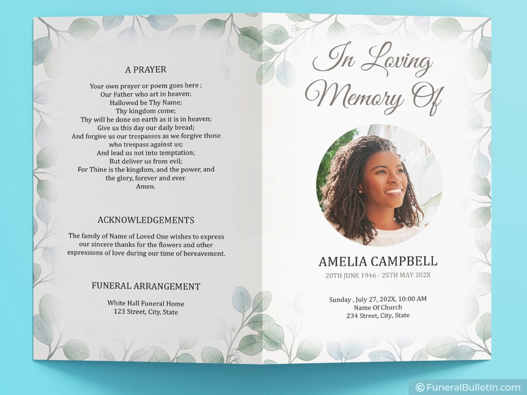 Minimalist Eucalyptus Bifold Funeral Plan Template For Word